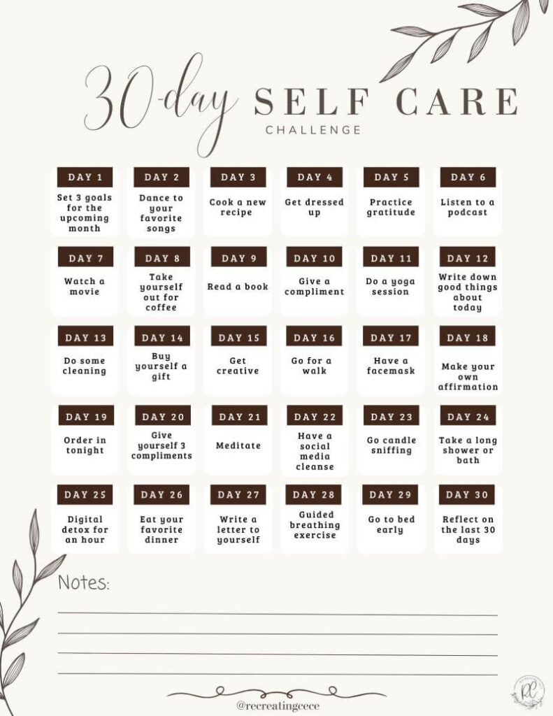 The Ultimate 30-Day Self Care Challenge to Prioritize YOU - Recreating Cece